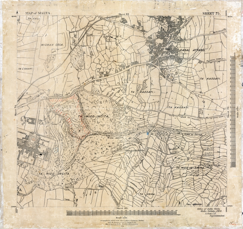 Map of Malta - Wied Incita - Attard Area - The National Archives of Malta